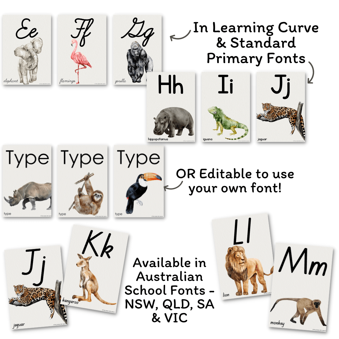 Animal Alphabet Posters - Modern Jungle Animals Classroom Decor