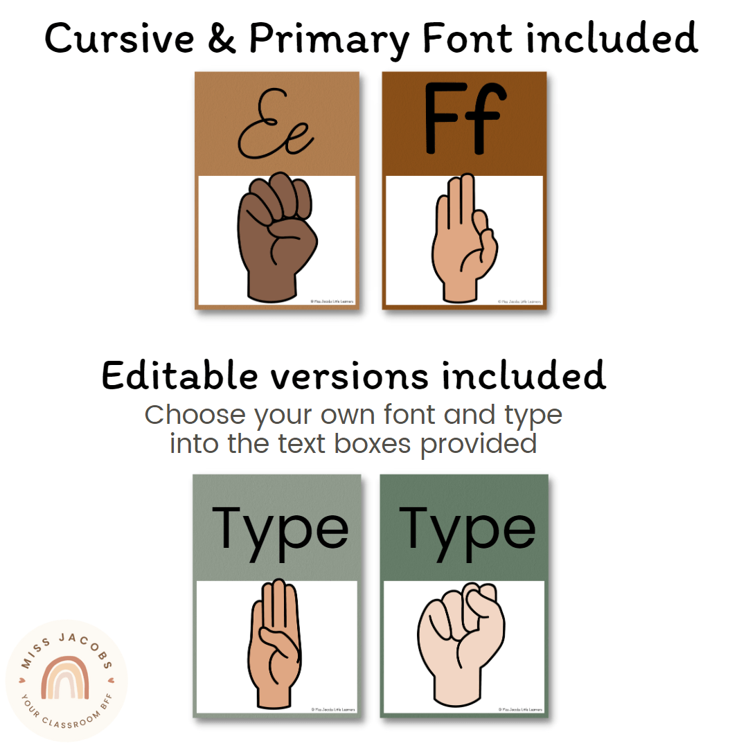 ASL Alphabet Posters (American Sign Language) - Modern Jungle Decor