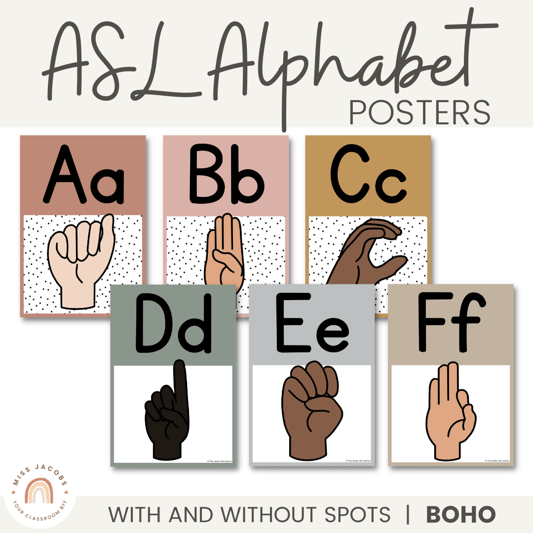 ASL Alphabet Posters - Boho Rainbow Neutrals Classroom Theme - MJLL