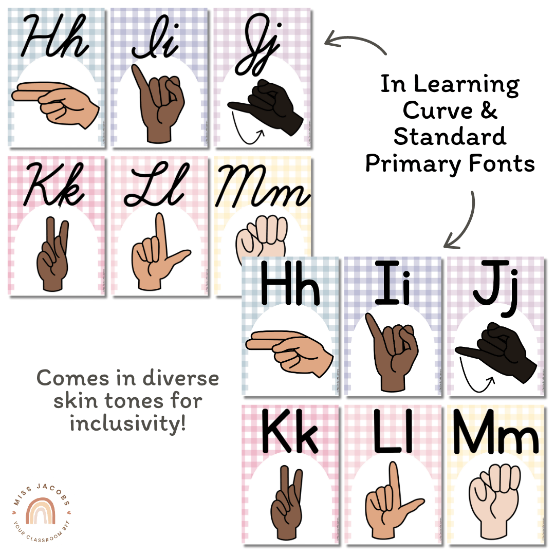 ASL (American Sign Language) Alphabet Posters | Daisy Gingham Pastels ...