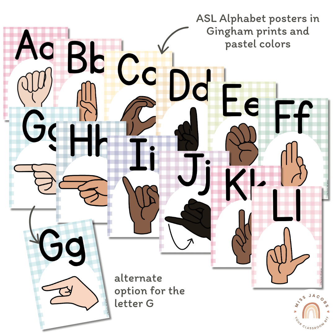 ASL (American Sign Language) Alphabet Posters | Daisy Gingham Pastels ...