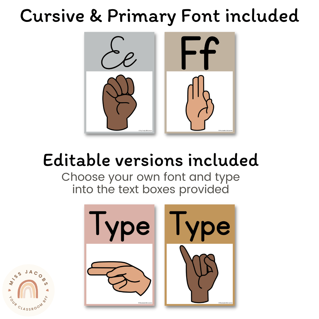 ASL (American Sign Language) Alphabet Posters | SIMPLE BOHO | Neutral