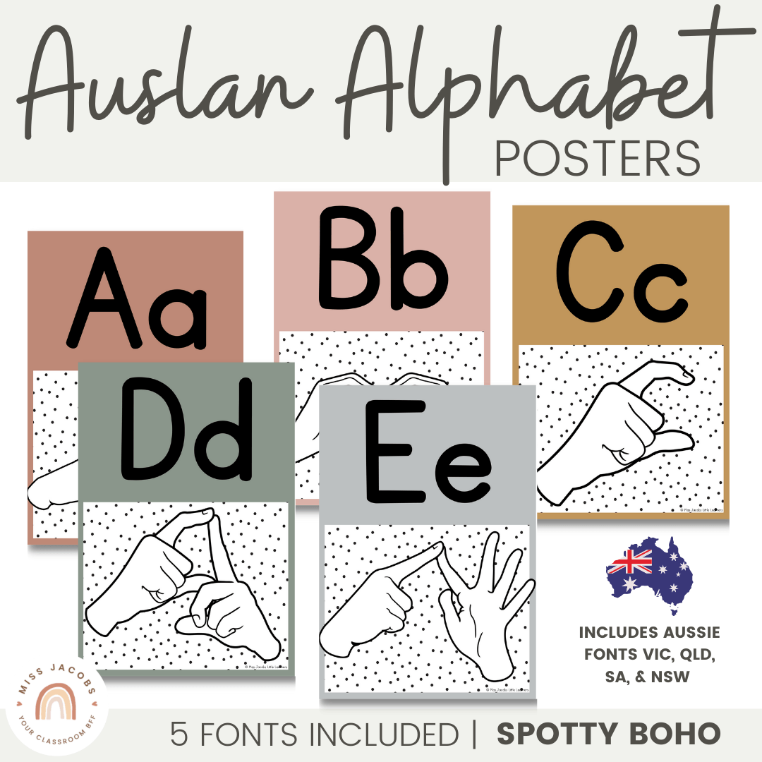 Auslan Alphabet Posters (Australian Sign Language) - Spotty Boho Decor ...