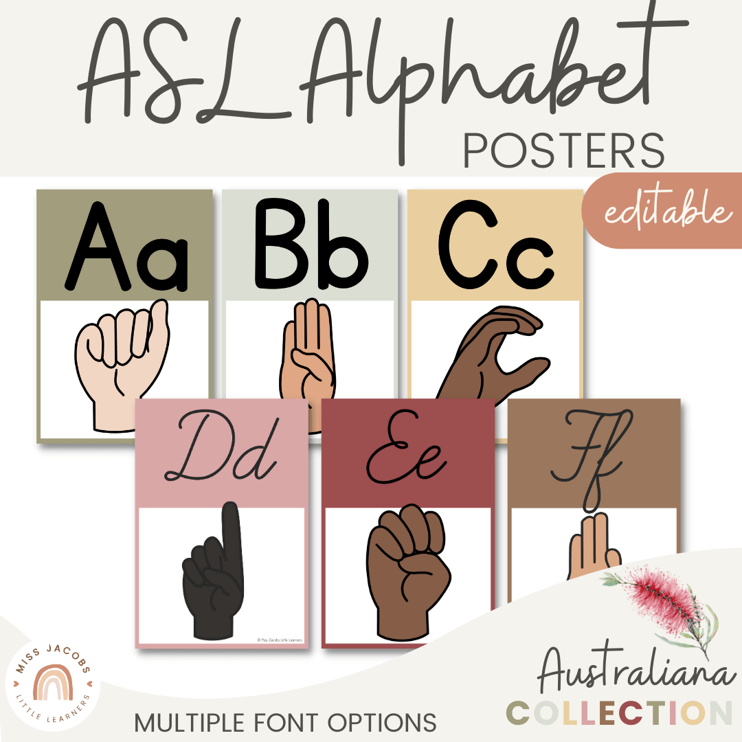 ASL Alphabet Posters - American Sign Language - Australiana Theme