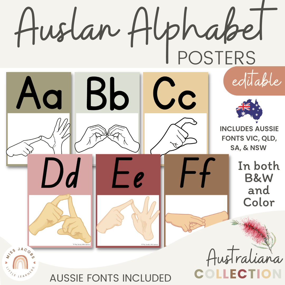 Auslan Alphabet Posters - Australian Sign Language - Australiana Theme
