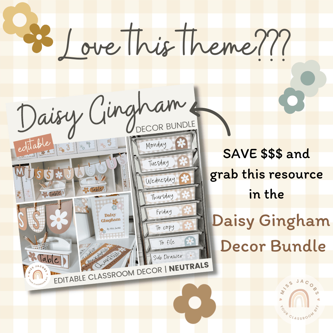 Binder Covers and Spines | Daisy Gingham Neutrals Classroom Decor | Ed ...