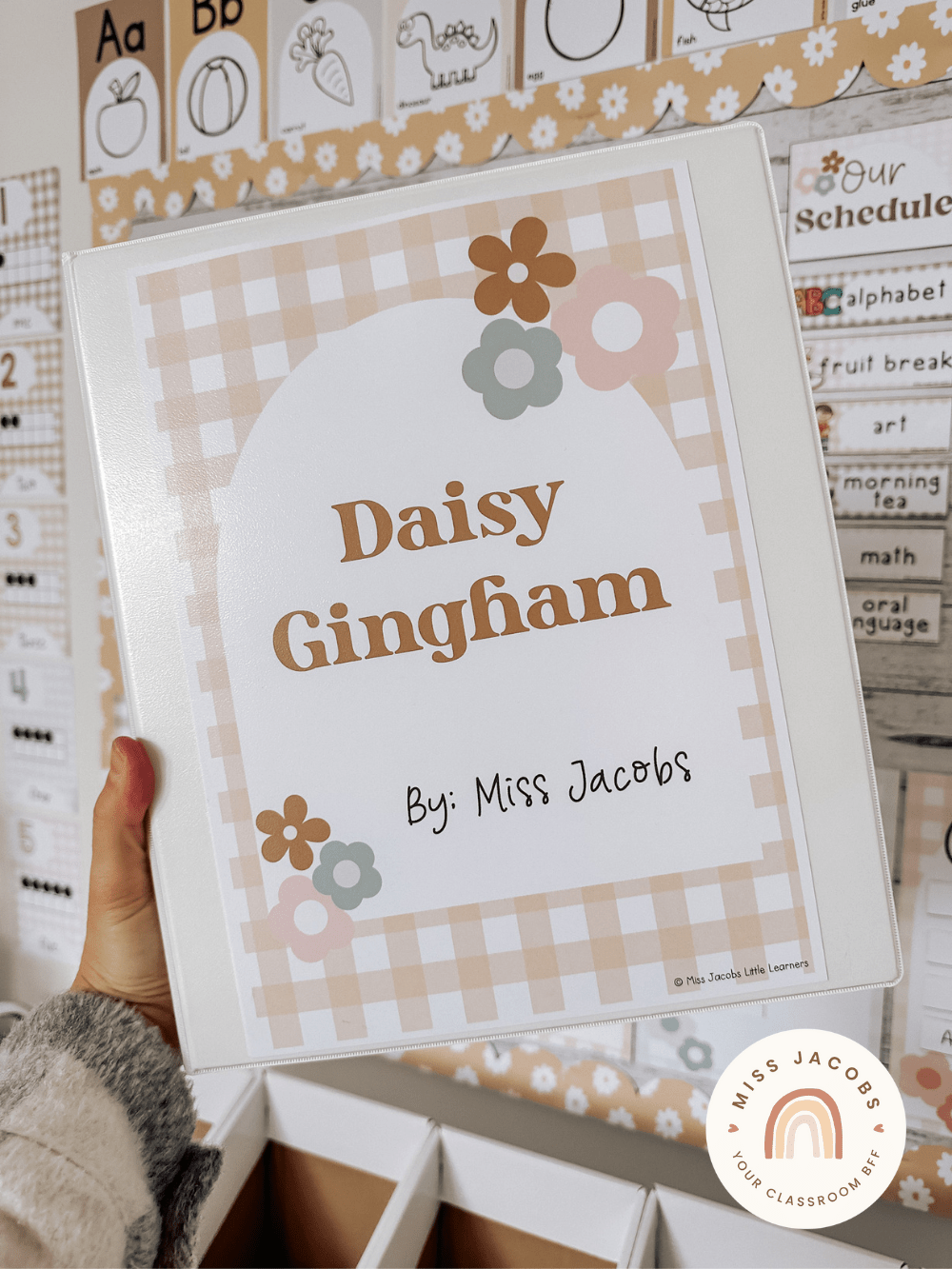 Binder Covers and Spines | Daisy Gingham Neutrals Classroom Decor | Ed ...