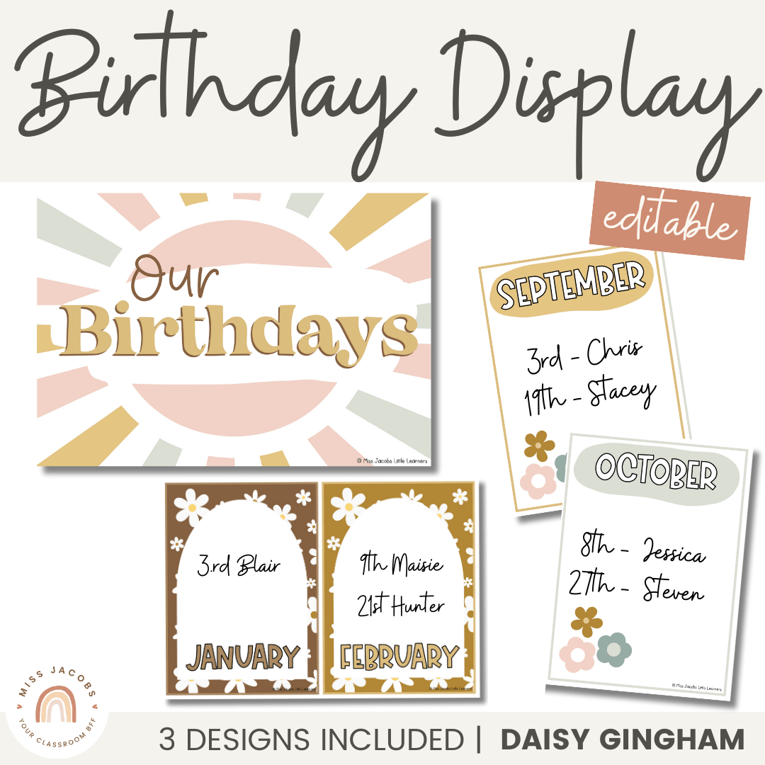 Birthday Display | Daisy Gingham Neutrals Classroom Decor - Miss Jacobs ...