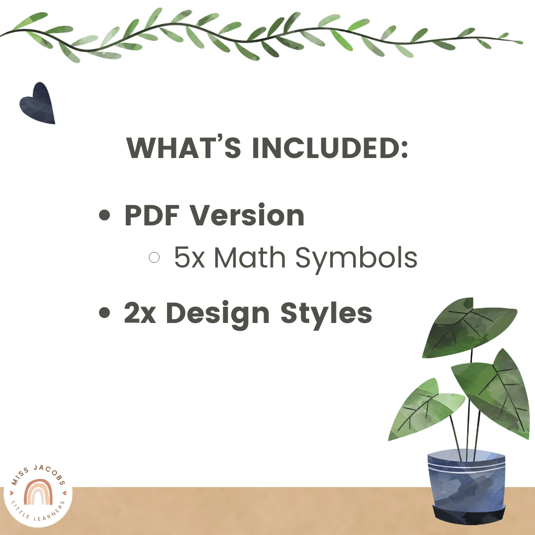 Large Math Symbols - Boho Plants Classroom Decor