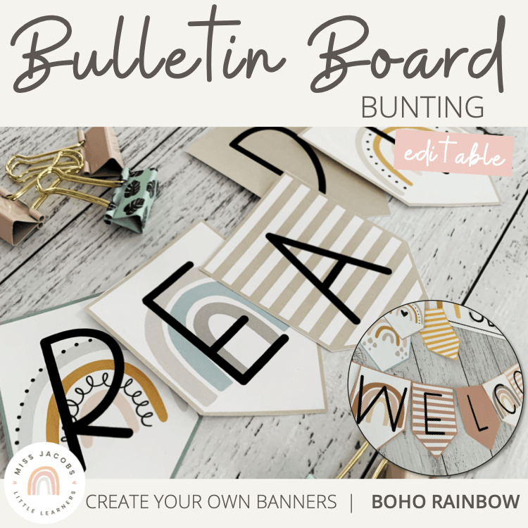 Bunting & Banners - Bulletin Board Letters - Boho Rainbow Theme - MJLL