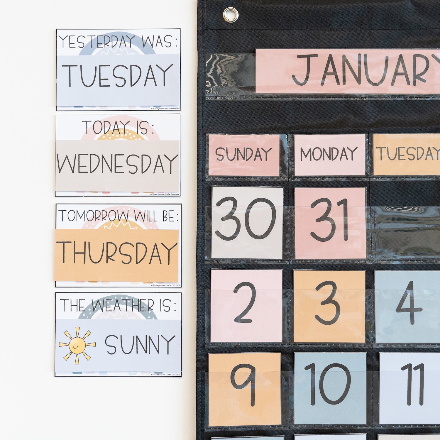 Calendar & Weather Display - Boho Rainbow Neutrals Theme - MJLL