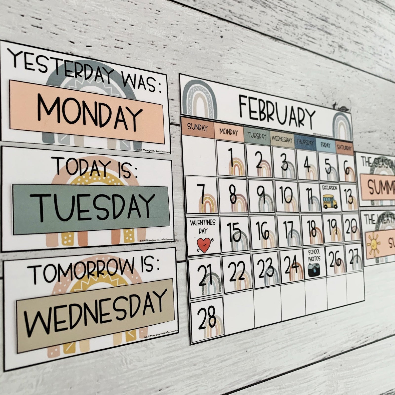 Calendar & Weather Display - Boho Rainbow Neutrals Theme - MJLL