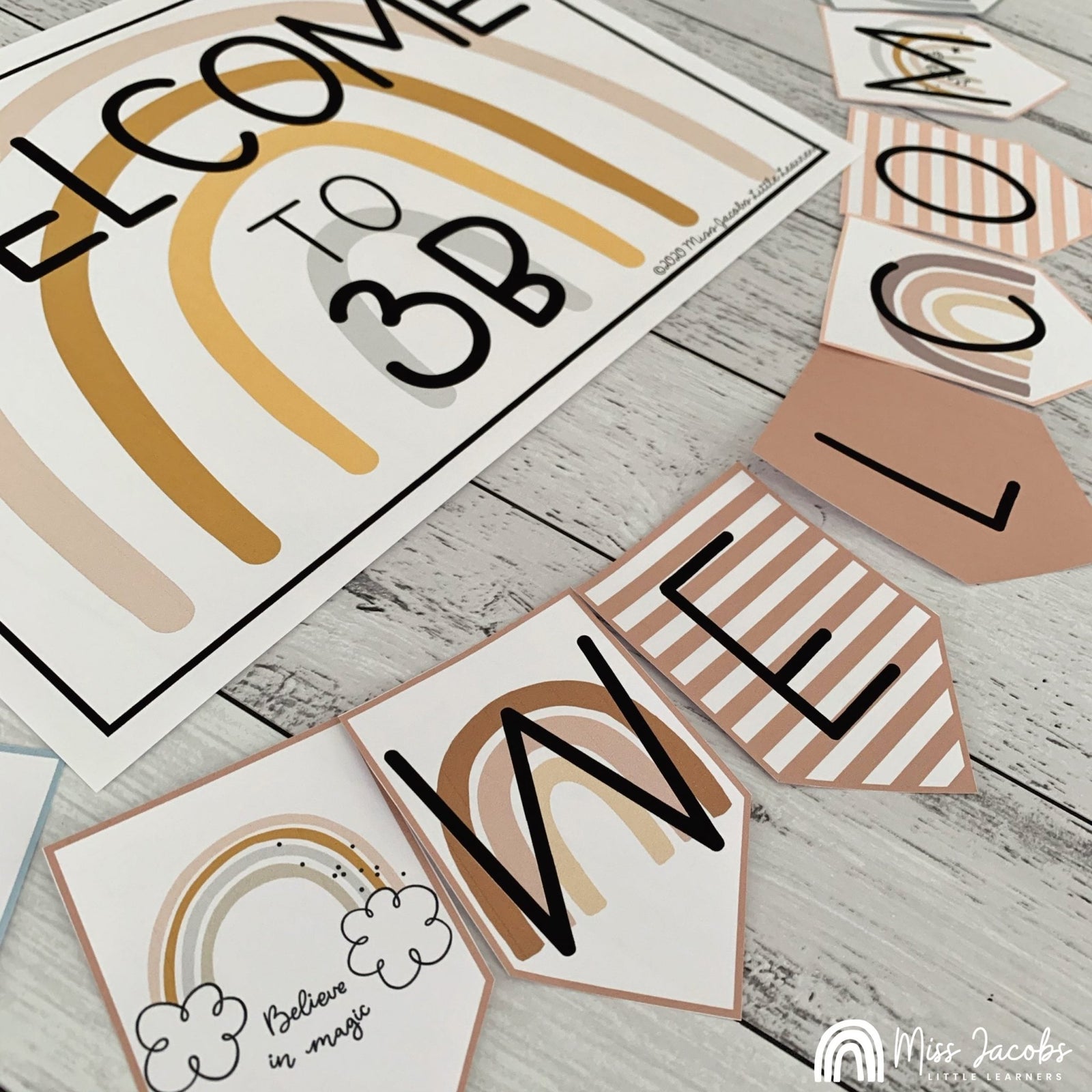 Boho Rainbow Classroom Decor - Boho Neutrals Theme - Miss Jacobs