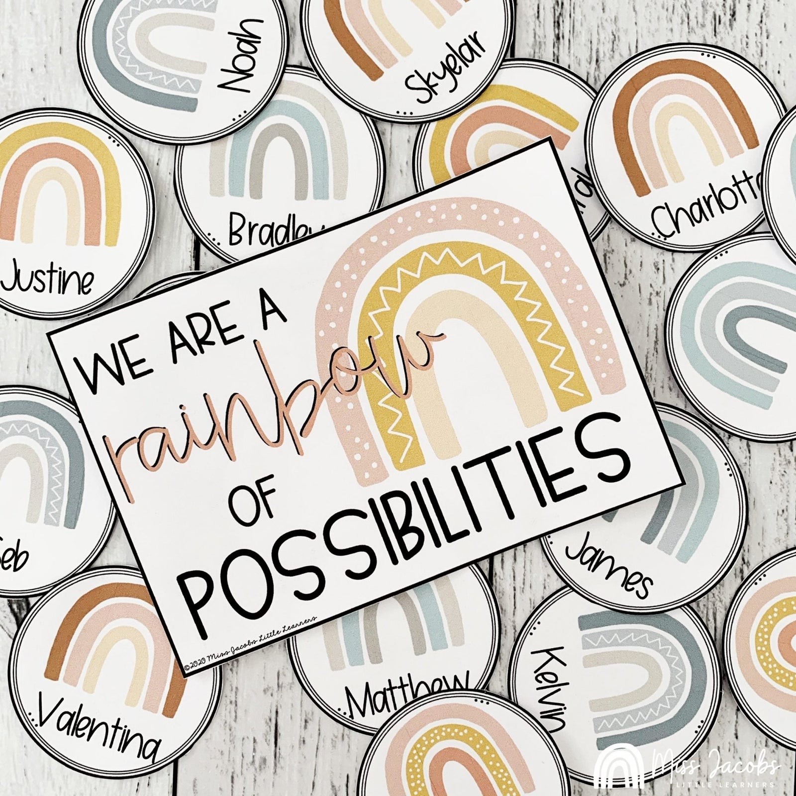Boho Rainbow Classroom Decor - Boho Neutrals Theme - Miss Jacobs