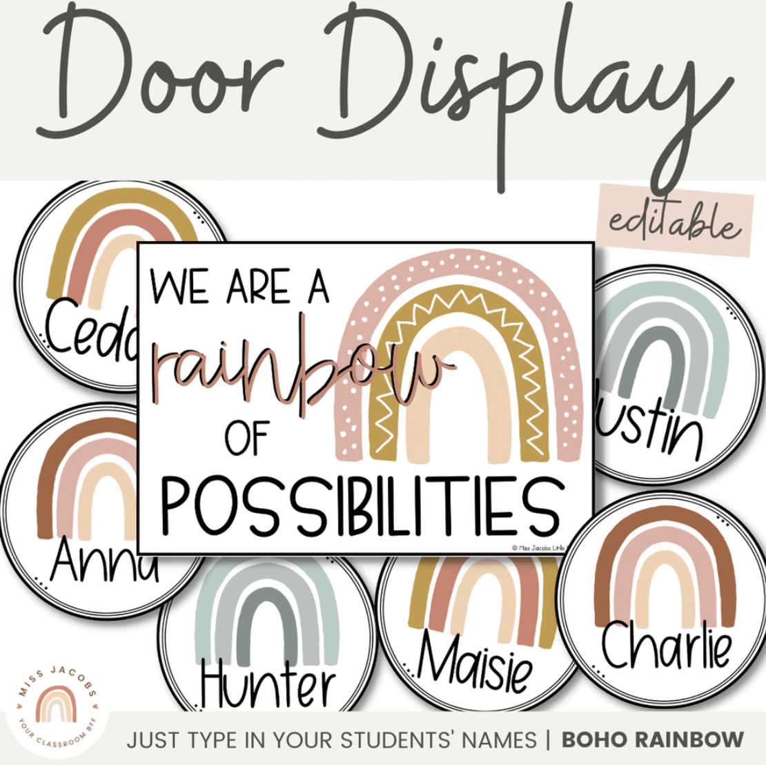 Door Display - Boho Rainbow Neutrals Classroom Theme - Miss Jacobs