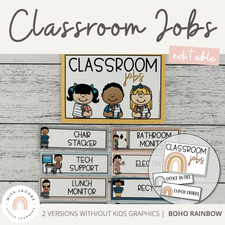 Classroom Job Chart - Boho Rainbow Neutrals Theme - Miss Jacobs
