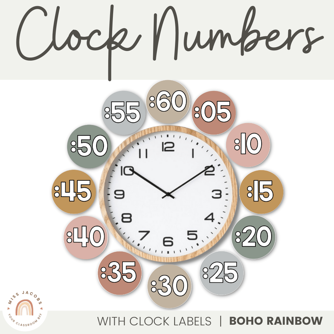 Clock Numbers - Boho Rainbow Neutrals Classroom Theme - MJLL