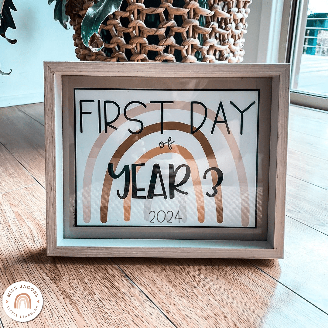 First Day of School Signs - Boho Rainbow Neutrals Theme - MJLL – Miss ...