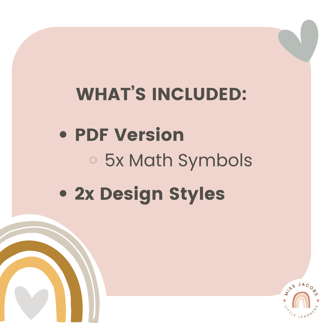 Large Math Symbols - Boho Neutrals Classroom Theme - Miss Jacobs