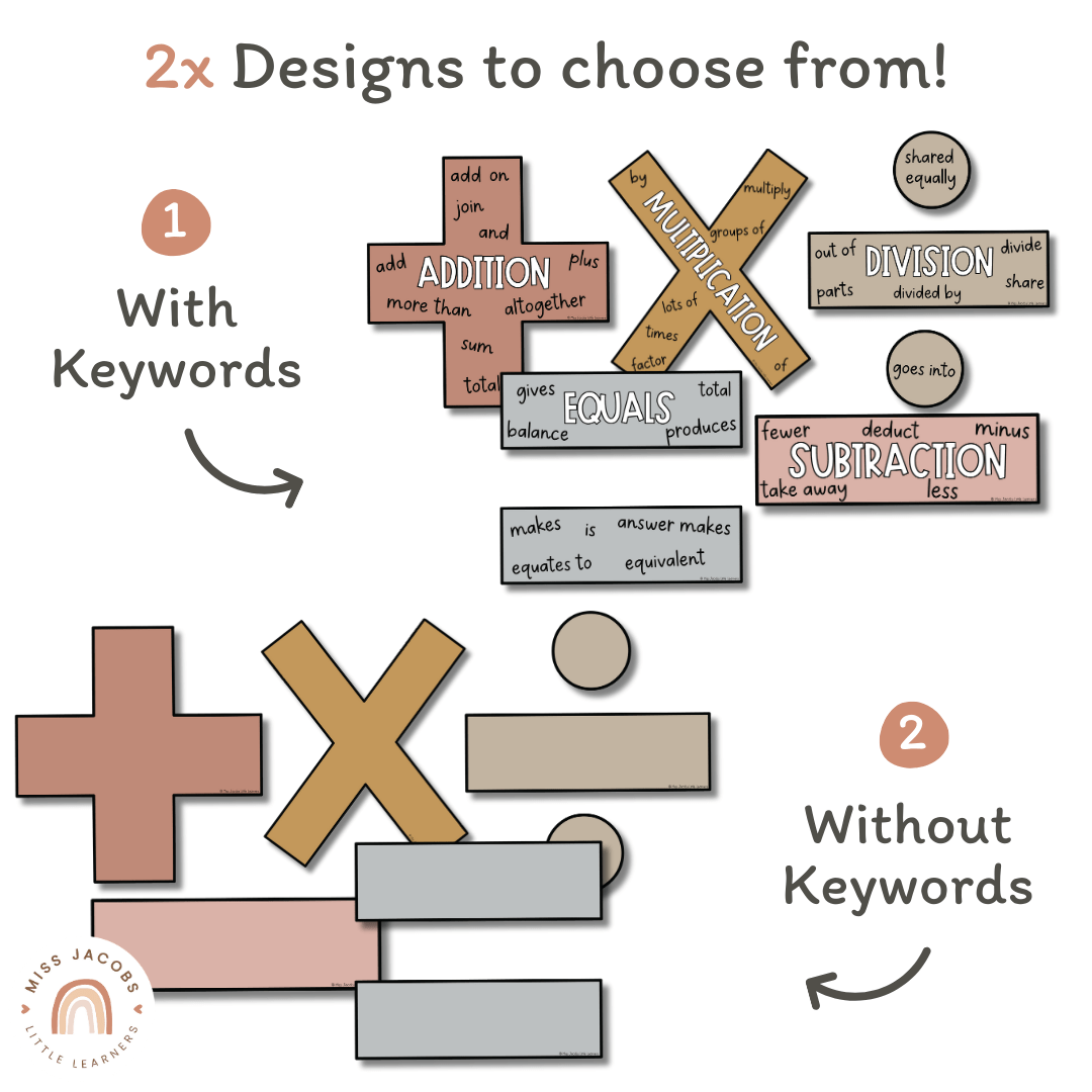 Large Math Symbols - Boho Neutrals Classroom Theme - Miss Jacobs