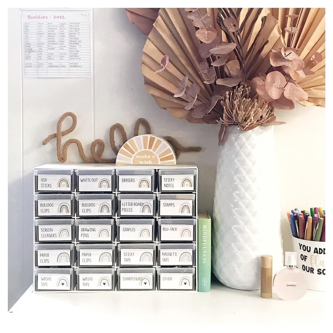 Teacher Toolbox Labels - Boho Rainbow Neutrals Theme - Miss Jacobs