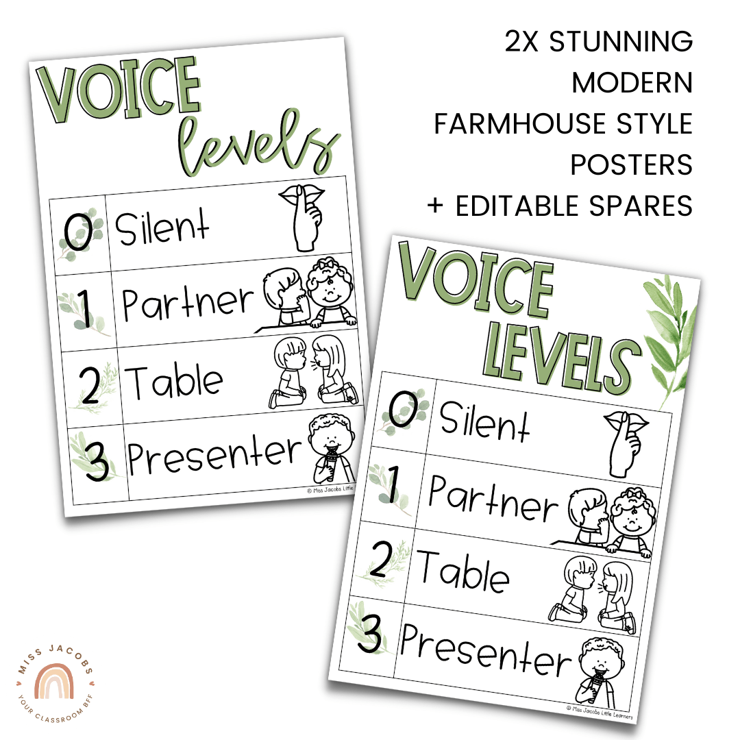 Voice Levels Chart - Botanical Classroom Decor