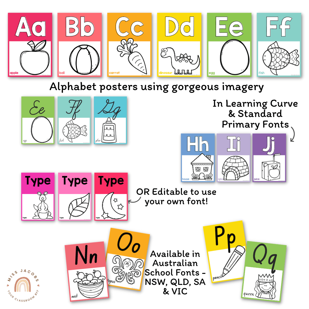 BRIGHTS Alphabet Posters | NEON RAINBOW CLASSROOM DECOR