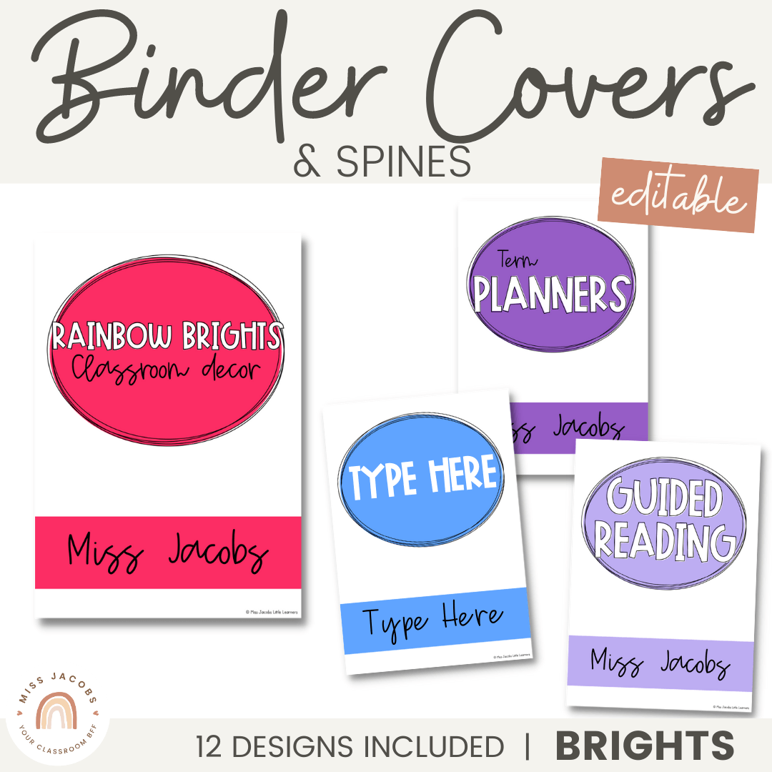 Brights Binder Covers and Spines | Simple Brights Classroom Decor | Ed ...
