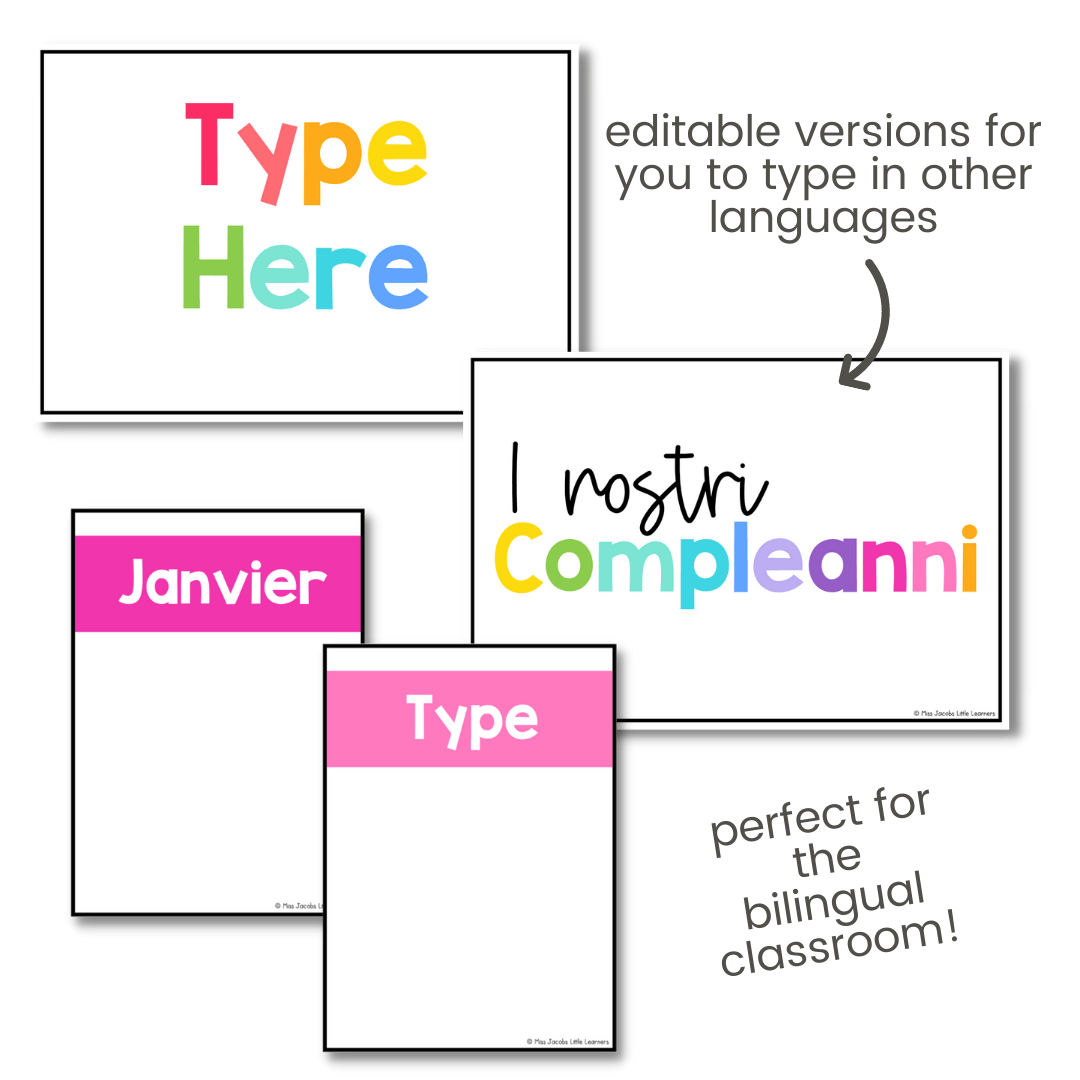 Brights Birthday Display | Simple Brights Classroom Decor | Editable