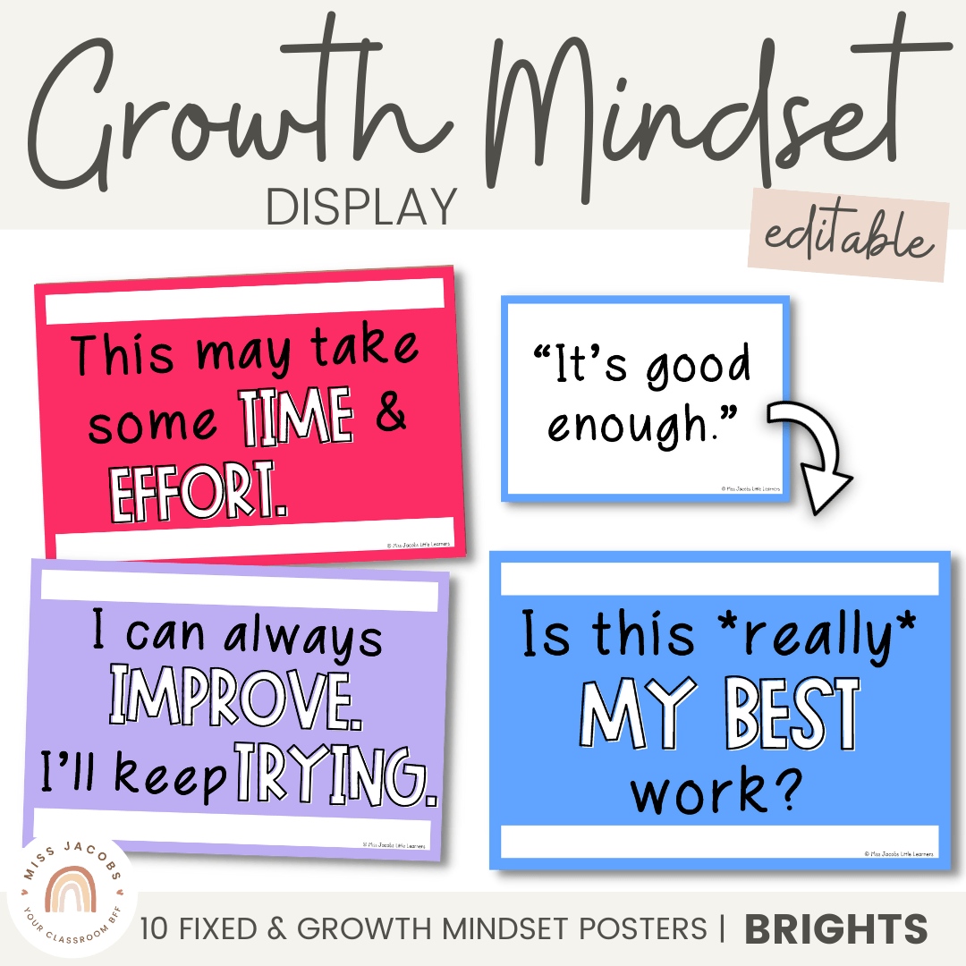 BRIGHTS themed Growth Mindset Posters | Neon Rainbow Classroom Decor ...