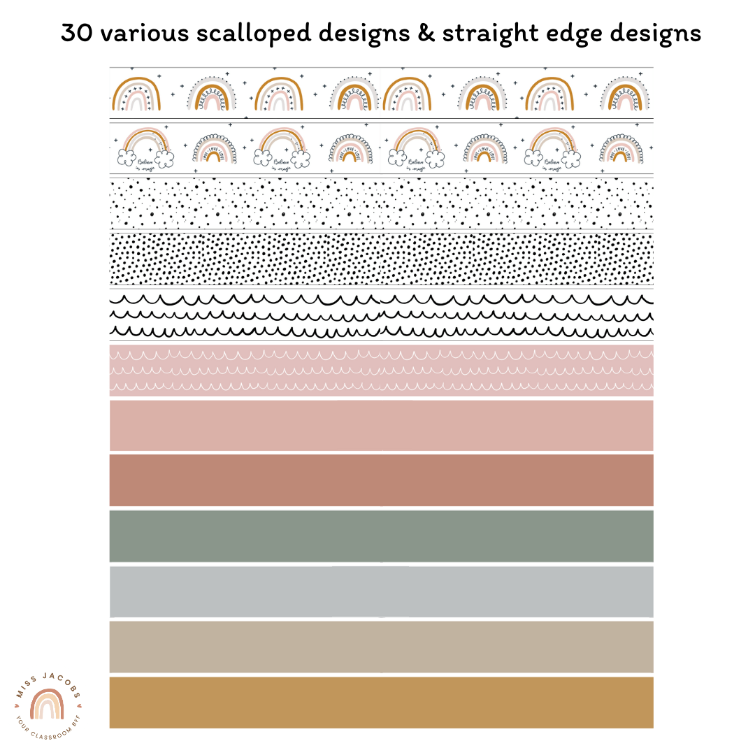 Bulletin Board Borders - Boho Rainbow Neutrals Theme - Miss Jacobs
