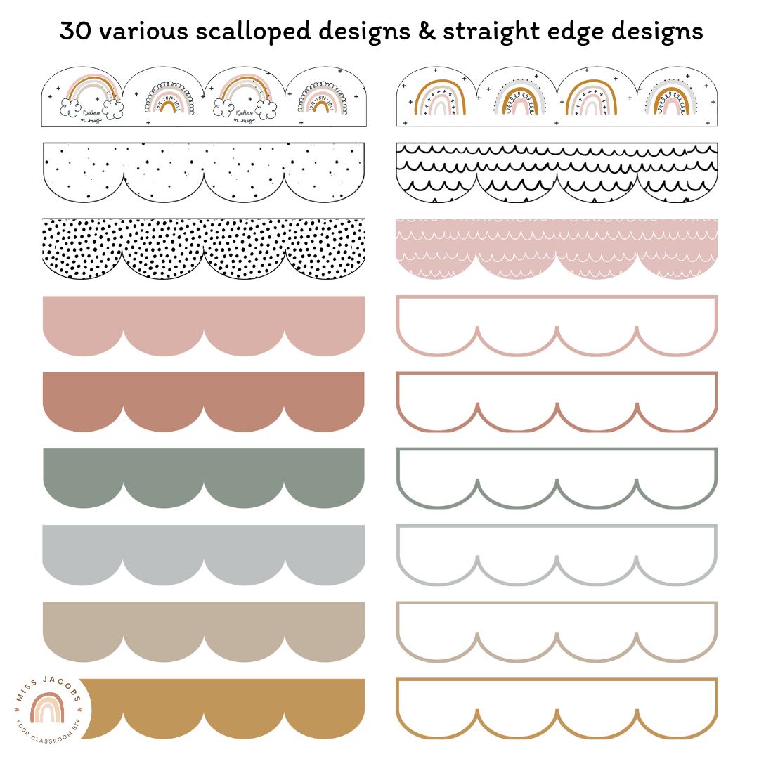 Bulletin Board Borders - Boho Rainbow Neutrals Theme - Miss Jacobs