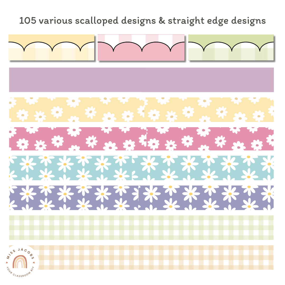 Daisy Gingham Pastels Bulletin Board Borders - Default Title - Miss ...