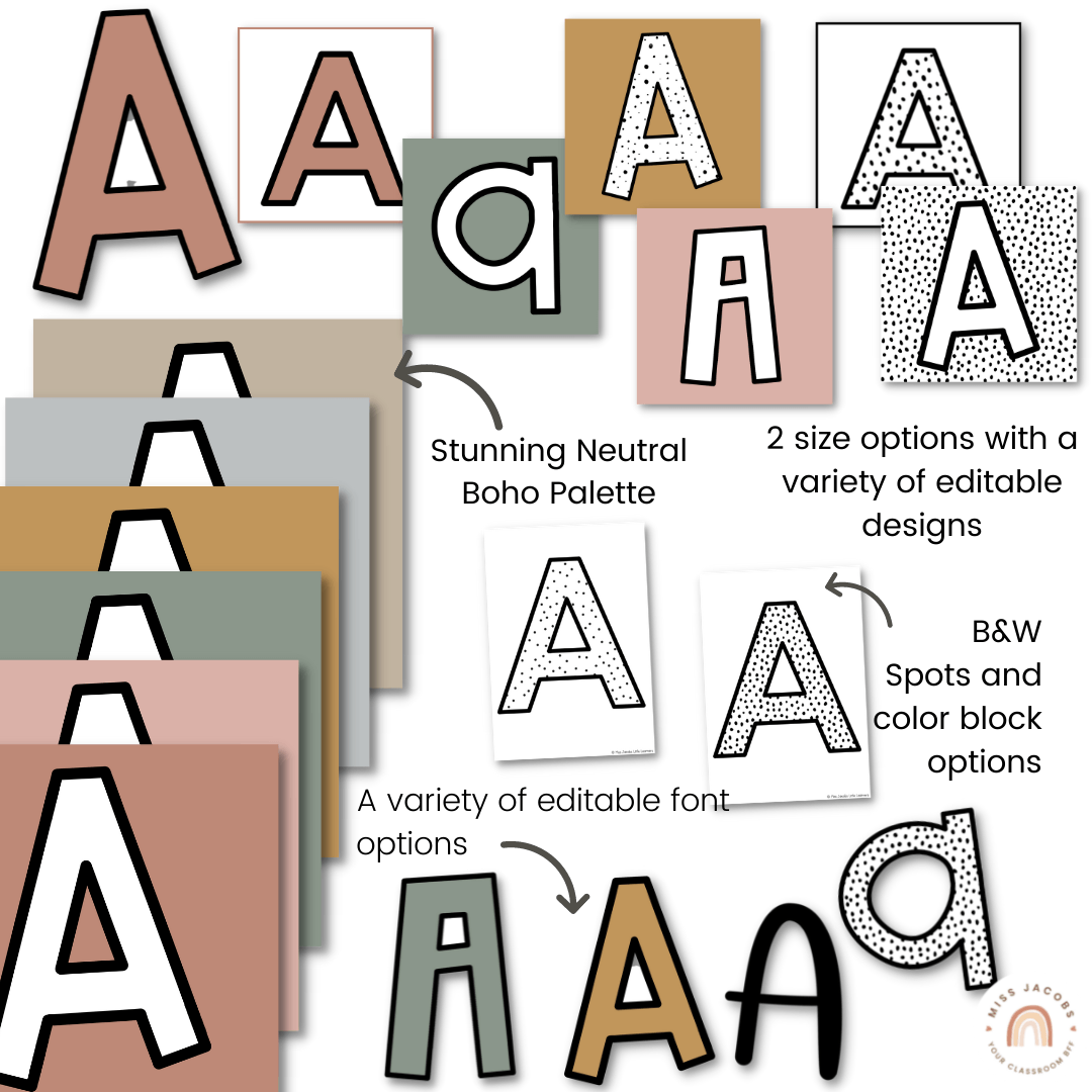 Bulletin Board Letters - Boho Rainbow Neutrals Theme - MJLL