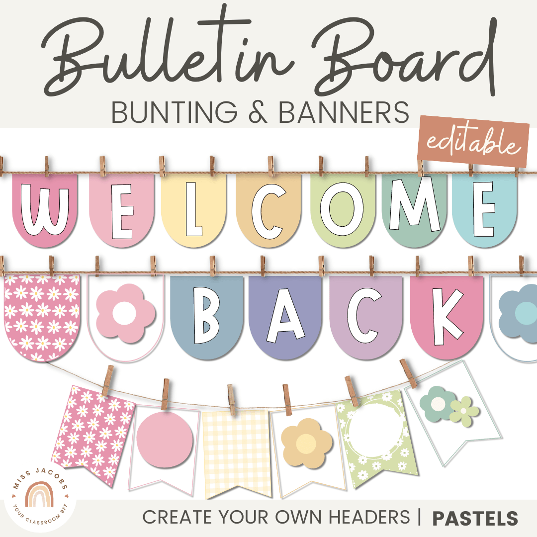 Bunting and Display Banners | Daisy Gingham Pastels Classroom Decor ...