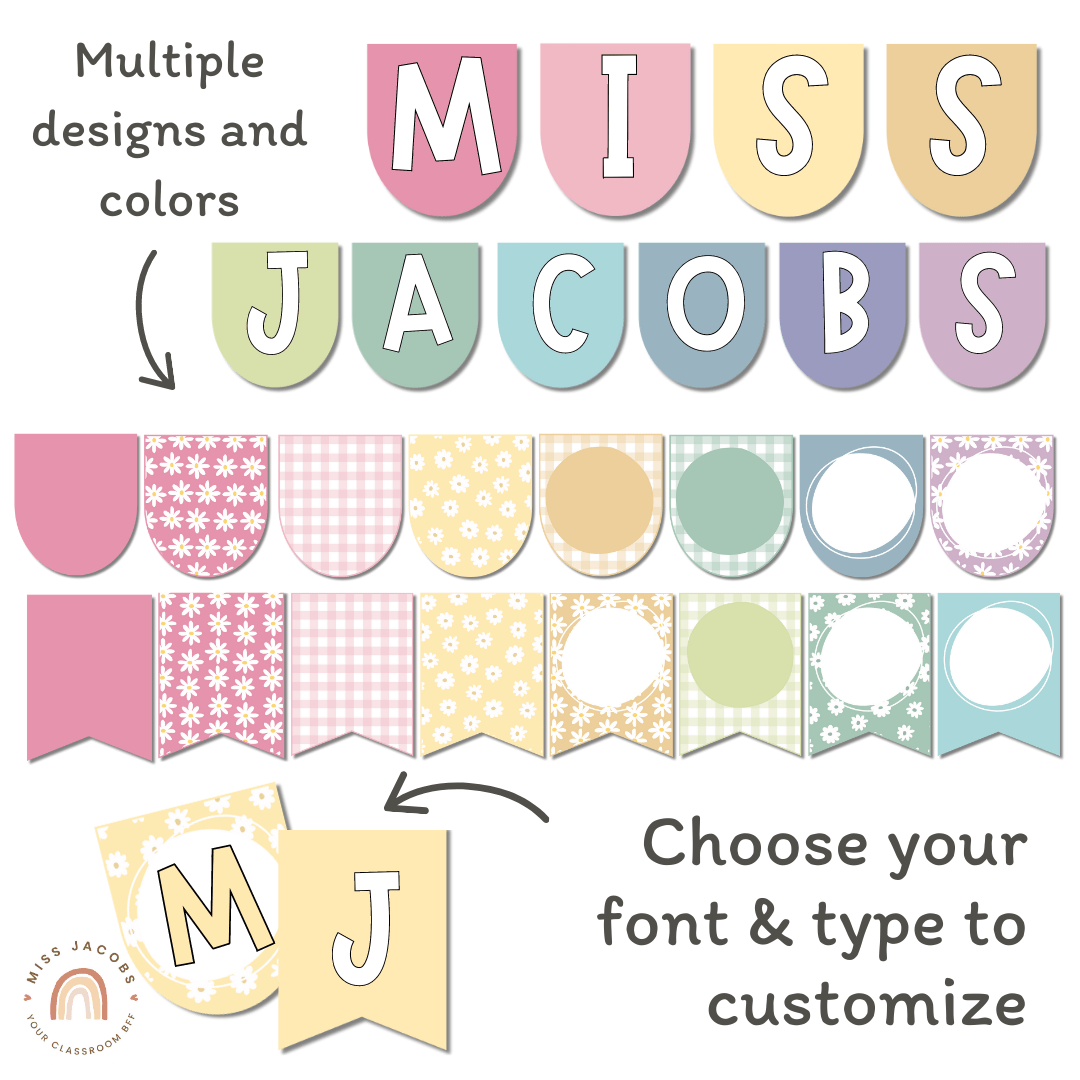Bunting and Display Banners | Daisy Gingham Pastels Classroom Decor ...