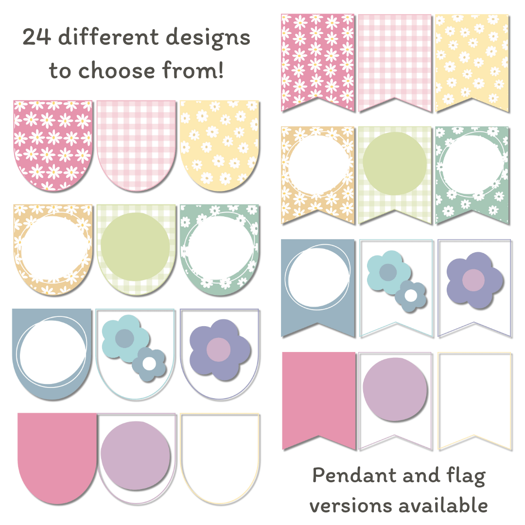 Bunting and Display Banners | Daisy Gingham Pastels Classroom Decor ...
