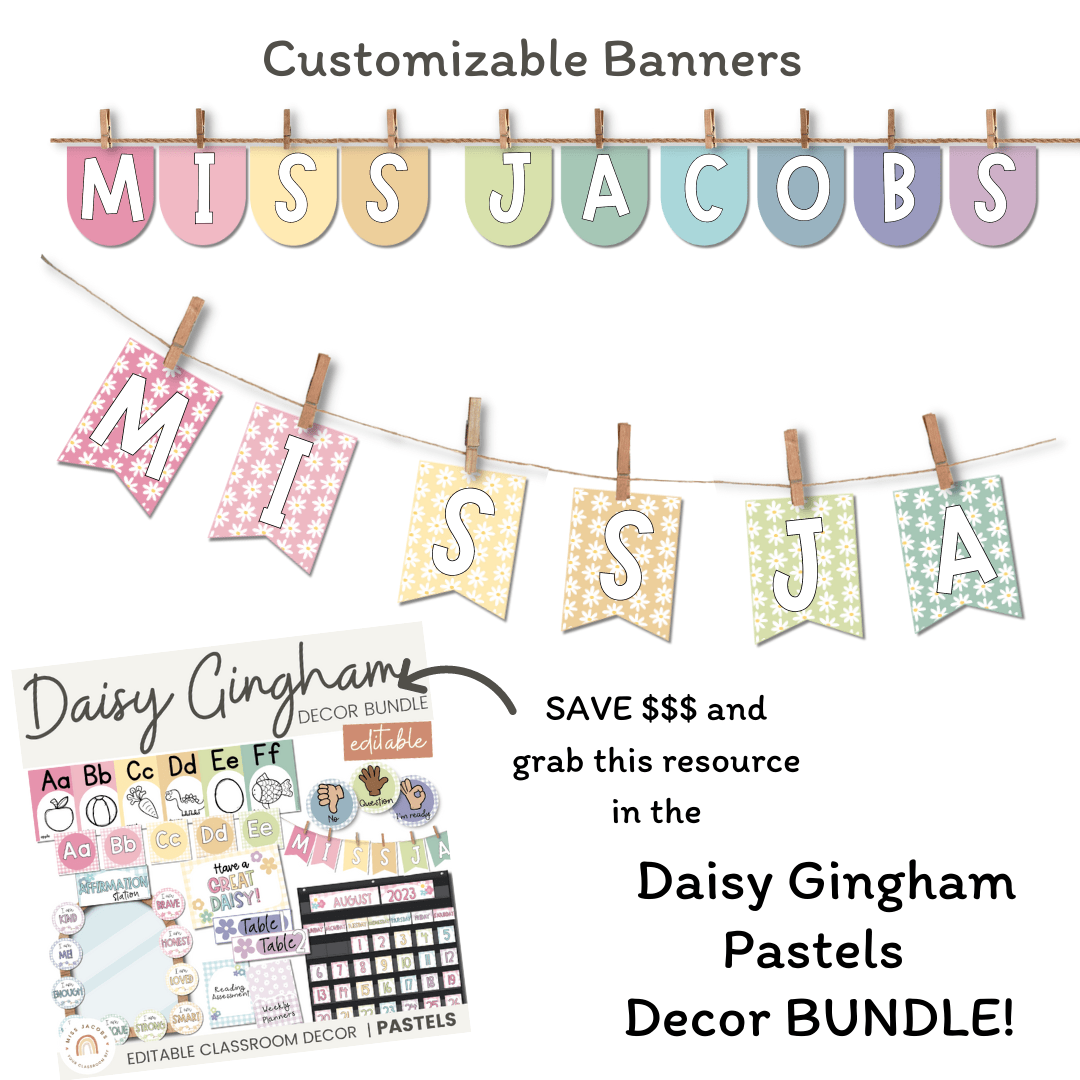 Bunting and Display Banners | Daisy Gingham Pastels Classroom Decor ...