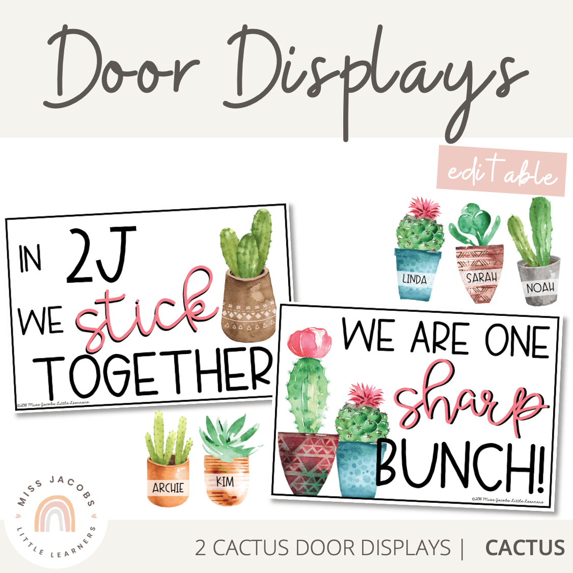 Door Display - Modern Cactus & Succulent Classroom Decor
