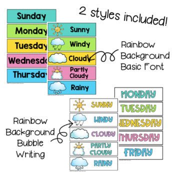 Calendar & Weather Display | Rainbow Classroom Decor