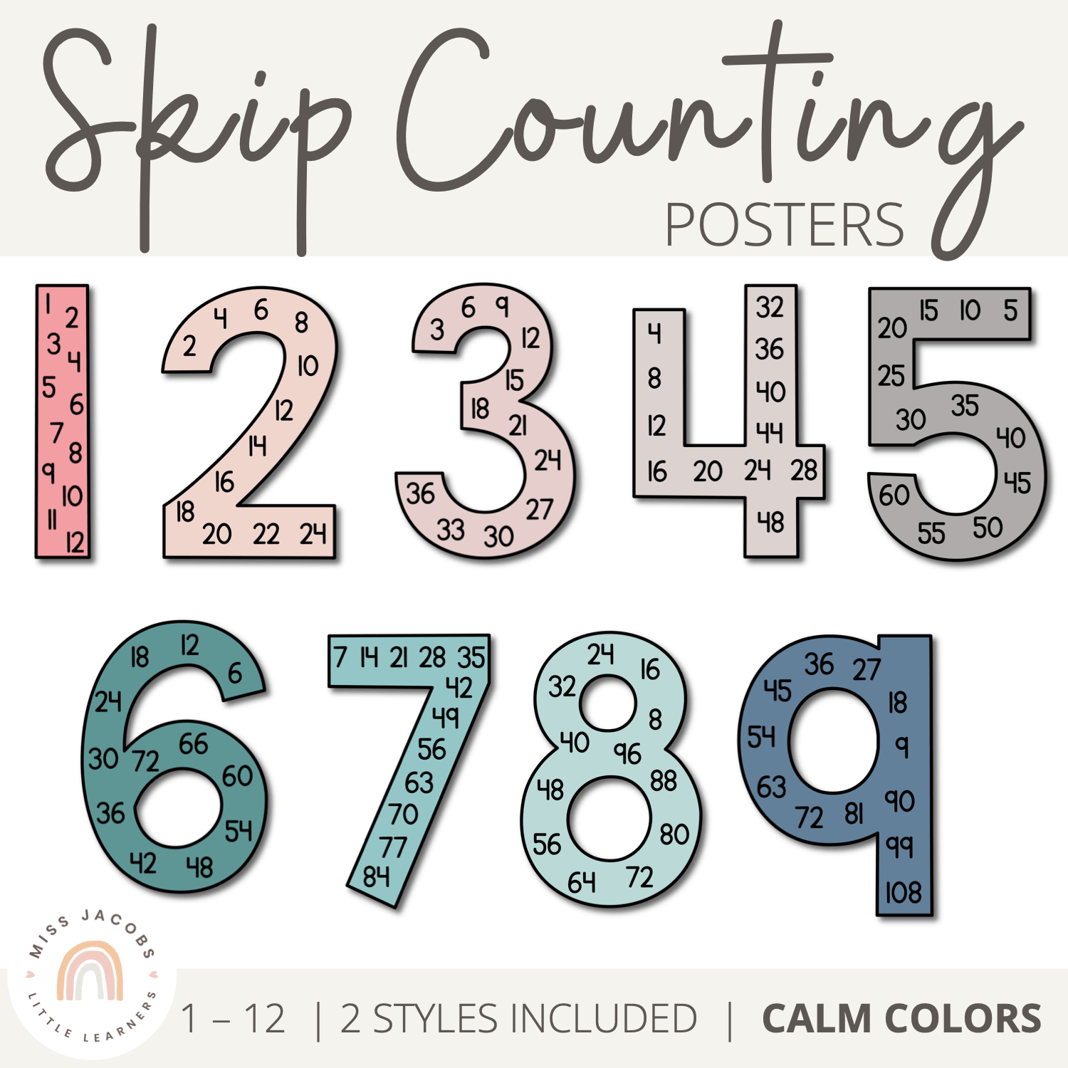 Calm Colors Decor | Math Posters Bundle | MODERN RAINBOW Color Palette ...