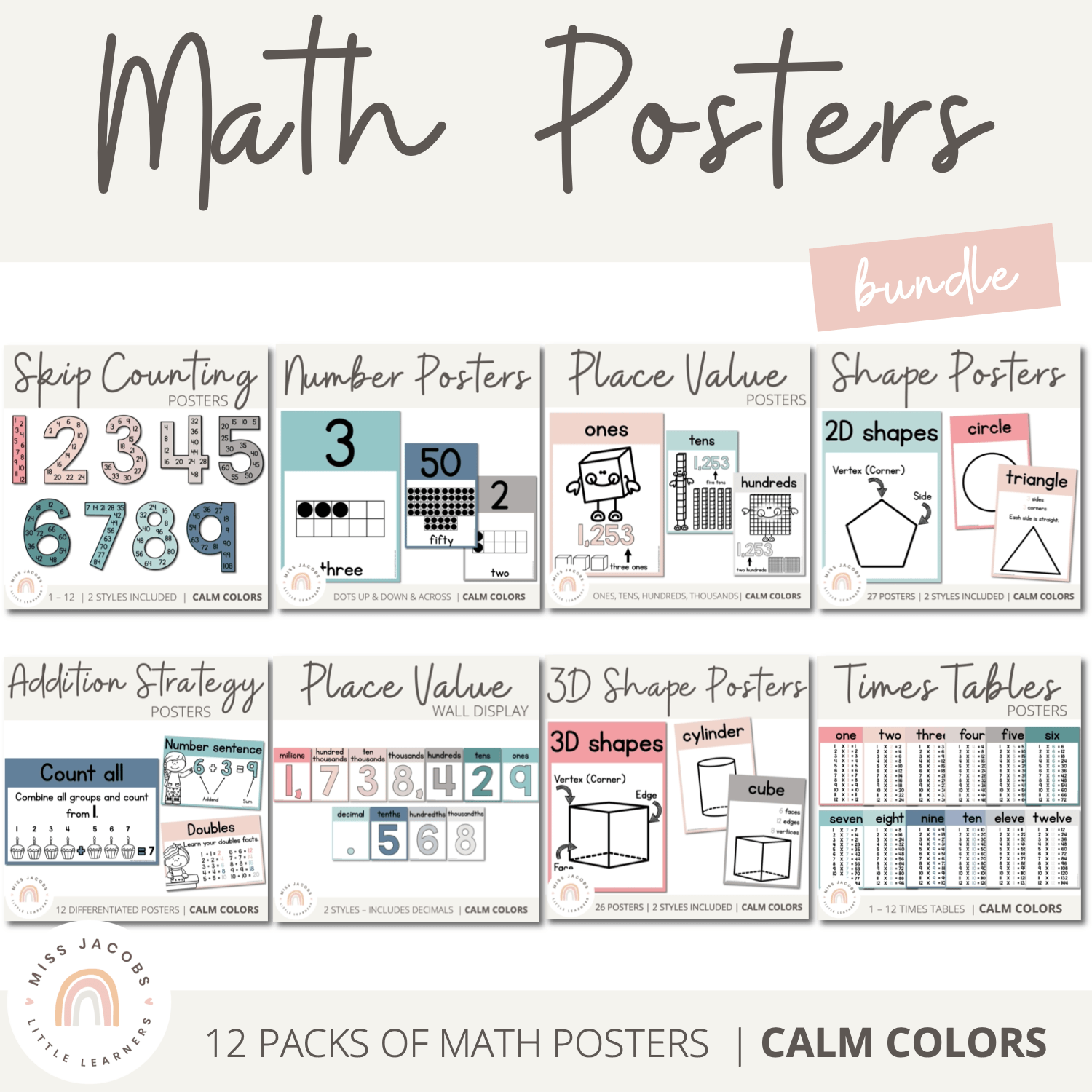 Calm Colors Decor | Math Posters Bundle | MODERN RAINBOW Color Palette ...
