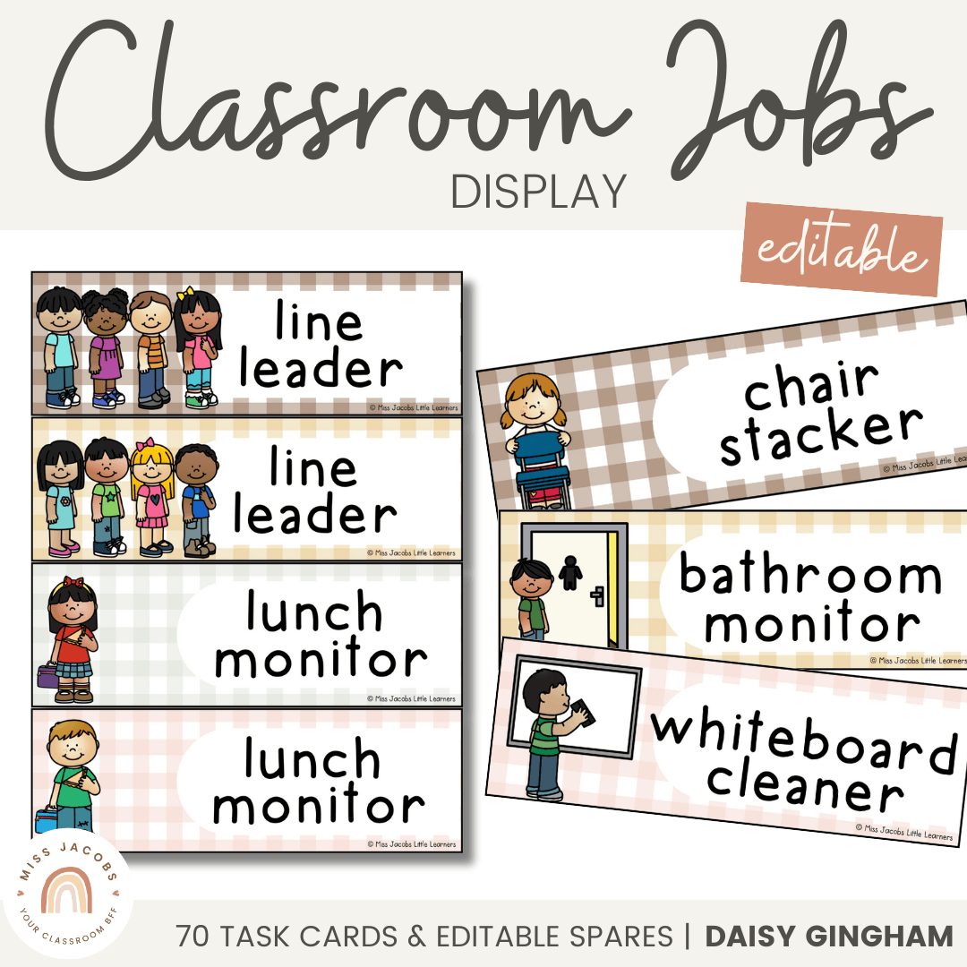 Class Jobs Display | Daisy Gingham Neutral Classroom Decor | Editable ...
