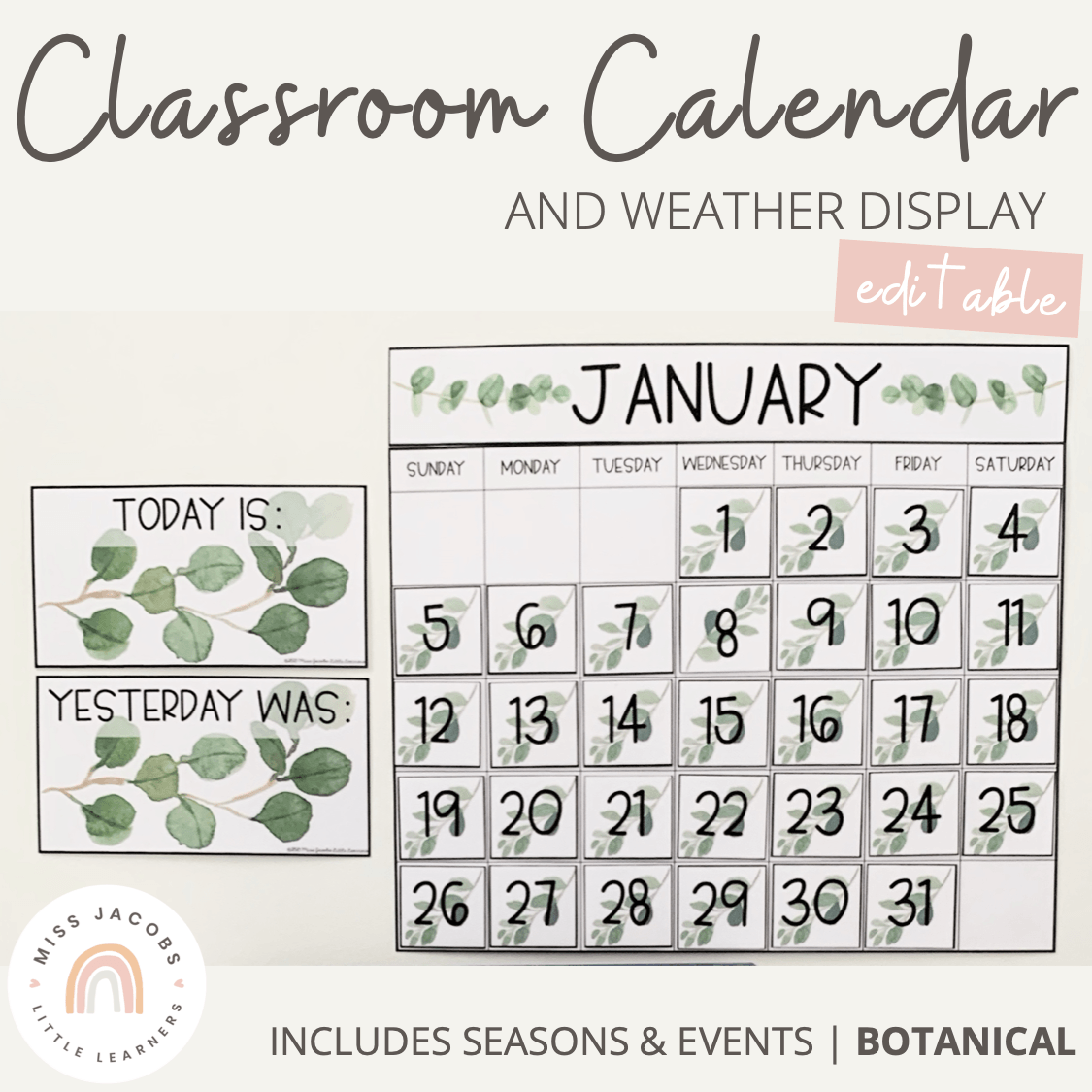 Botanical Modern Farmhouse Classroom Calendar and Weather Display | Cl ...