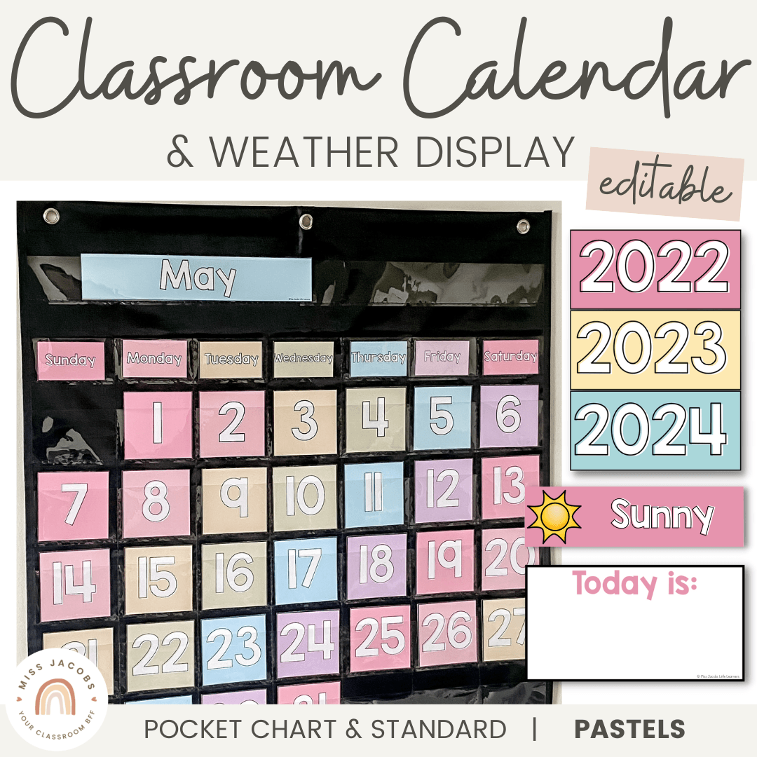 Classroom Calendar and Weather Display | PASTELS | Editable - Miss ...