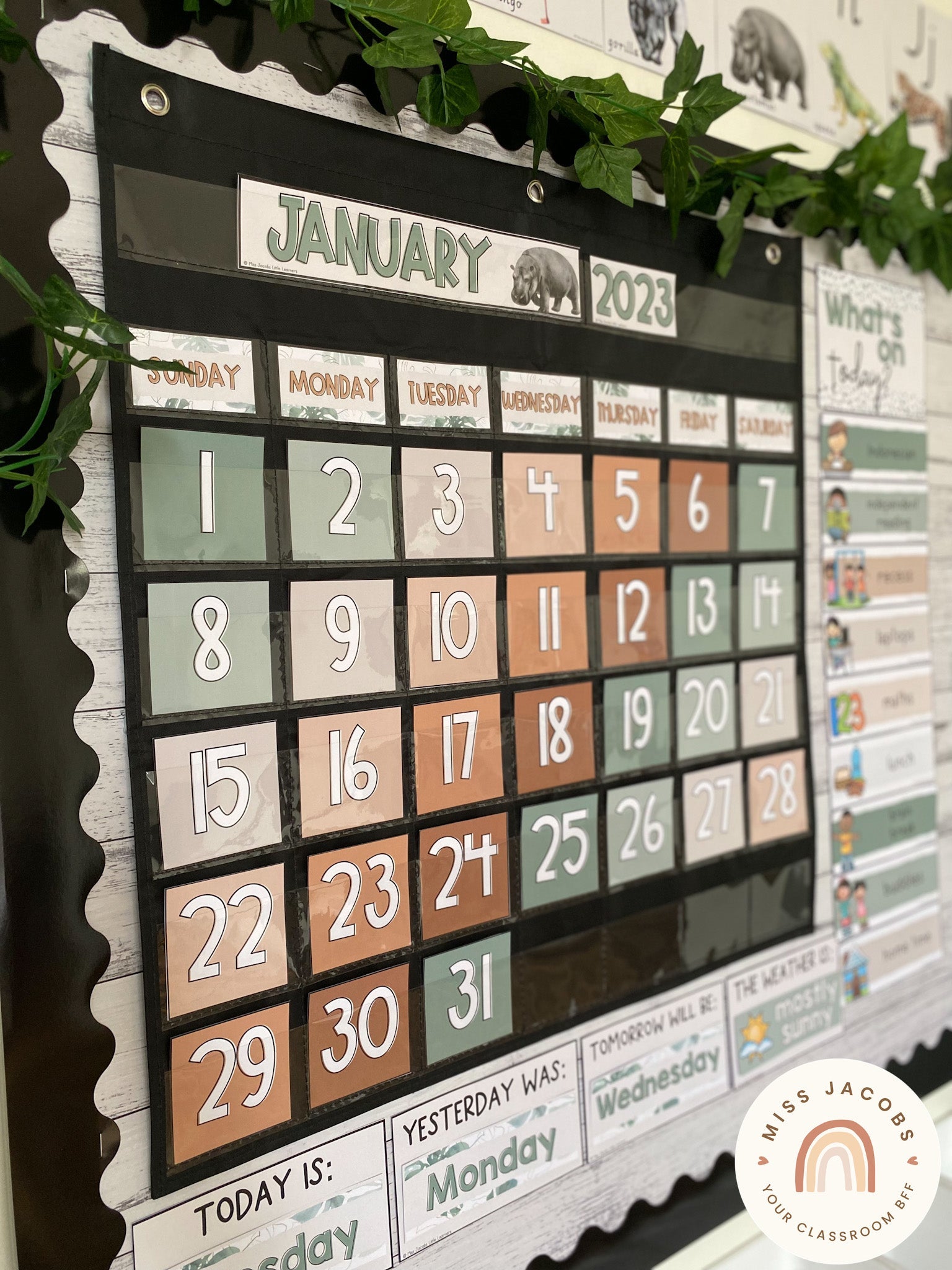 Calendar & Weather Display - Modern Jungle Classroom Decor