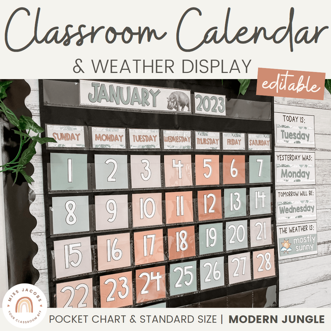 Calendar & Weather Display - Modern Jungle Classroom Decor
