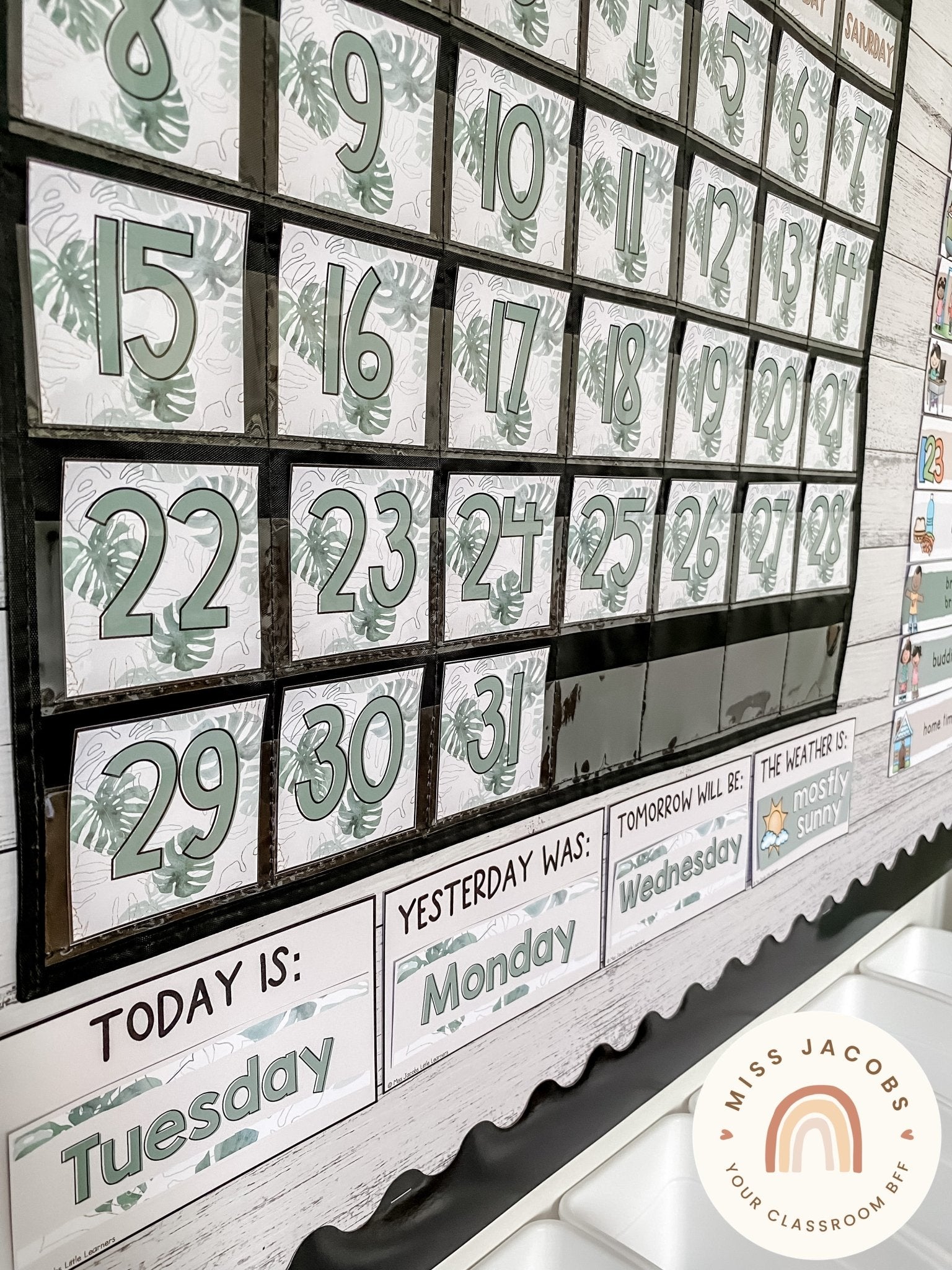 Calendar & Weather Display - Modern Jungle Classroom Decor