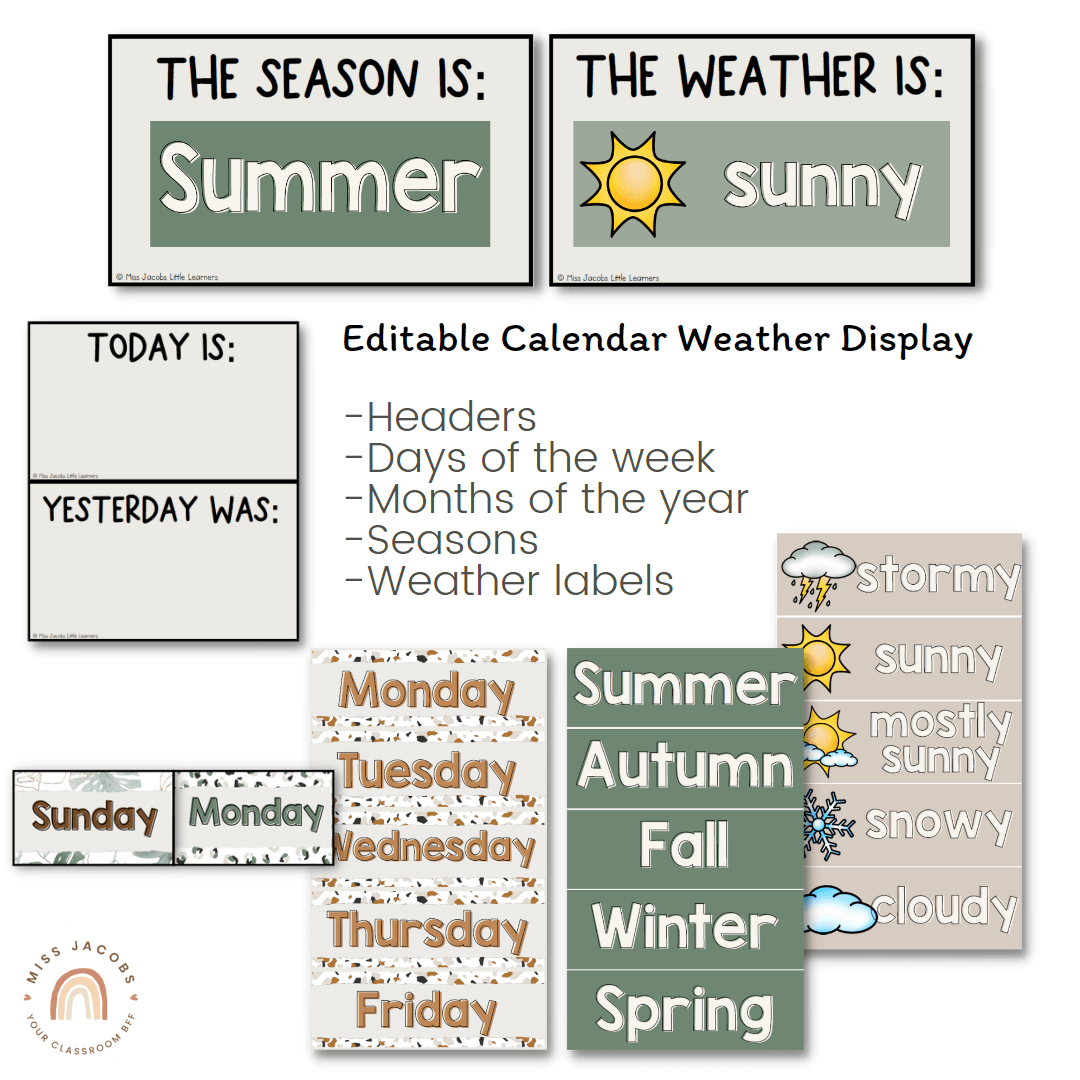 Calendar & Weather Display - Modern Jungle Classroom Decor