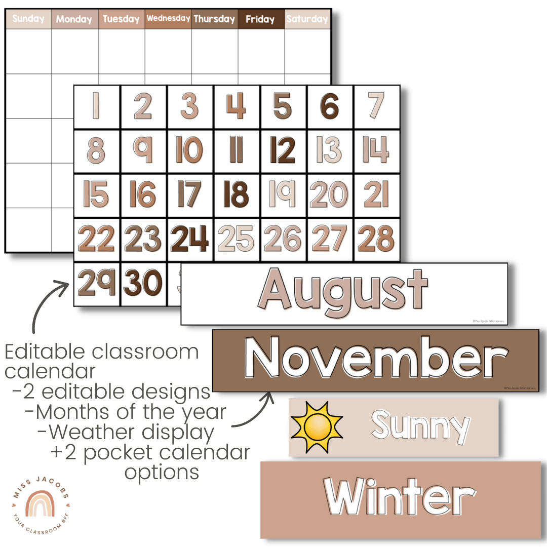 CLASSROOM CALENDAR & WEATHER DISPLAY | OMBRE NEUTRALS